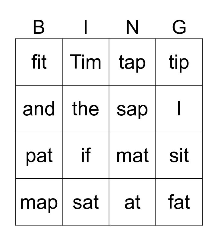 Lesson 6-8 Bingo Card