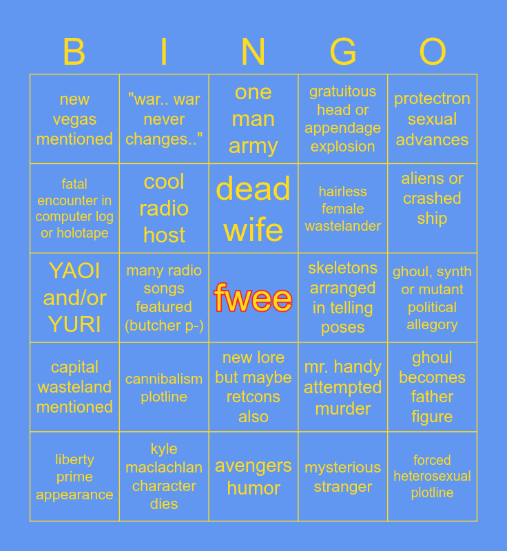 FALLOUT PRIME BINGO Card