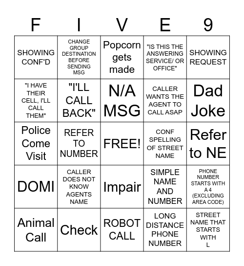 CALL CENTRE BINGO Bingo Card CALL CENTRE BINGO Bingo Card