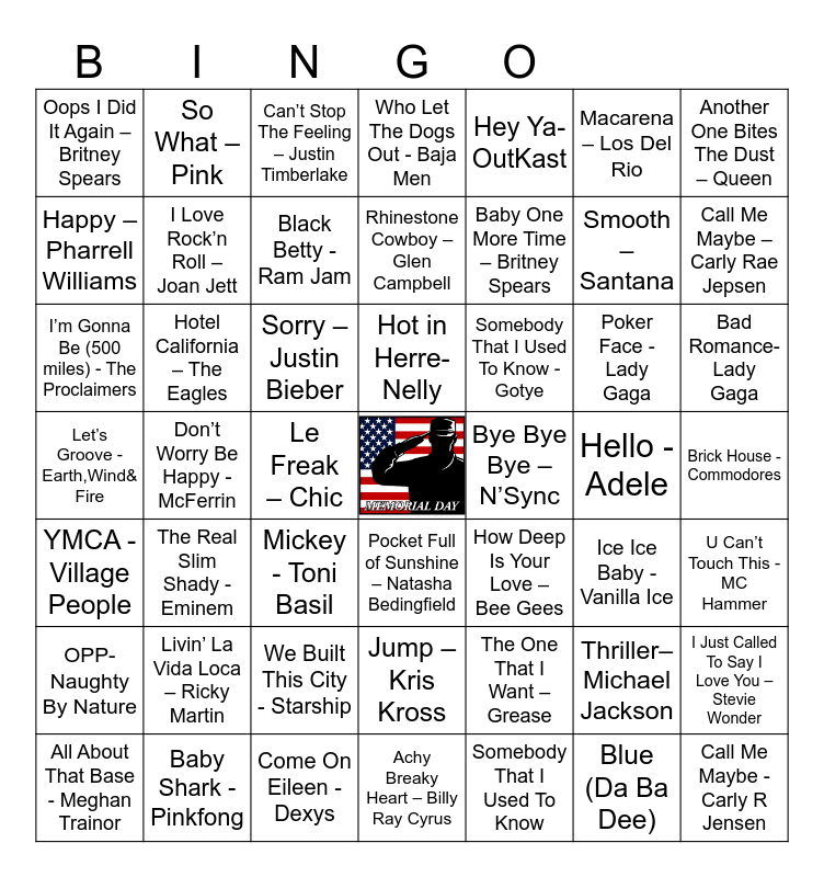 classic ‘earworm’ BINGO Card