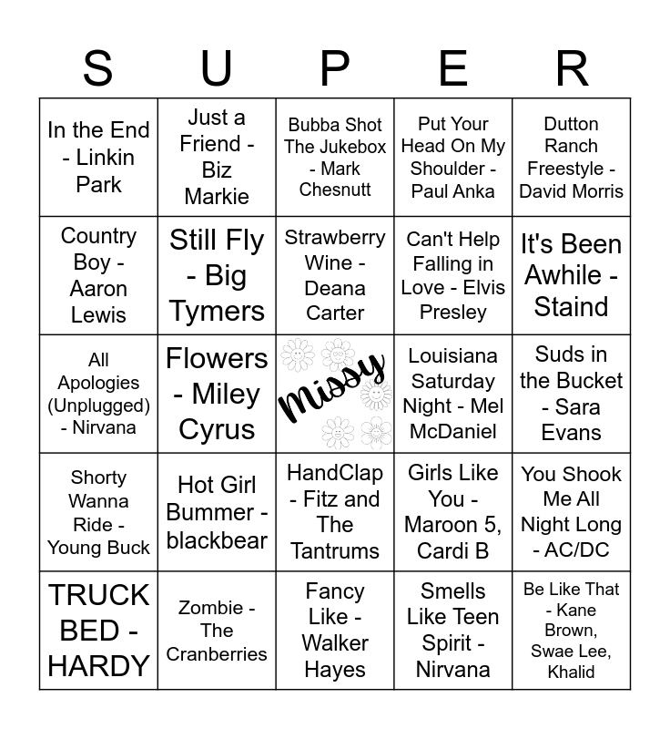 Missy's Music Bingo Card
