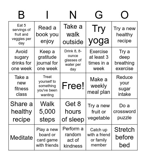 Self Care Bingo Card