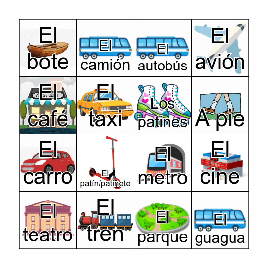 Lotería Transporte y Lugares Bingo Card