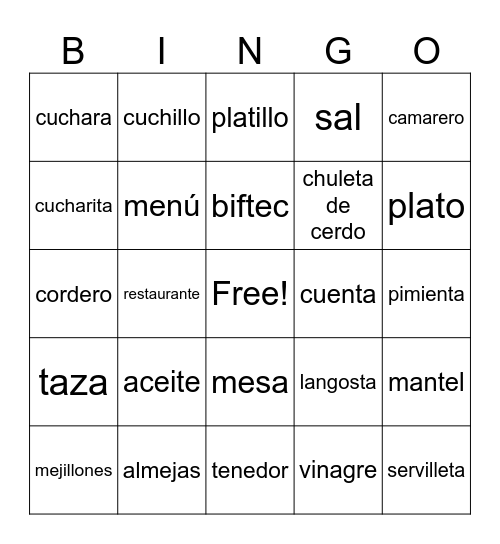 En el restaurante Bingo Card