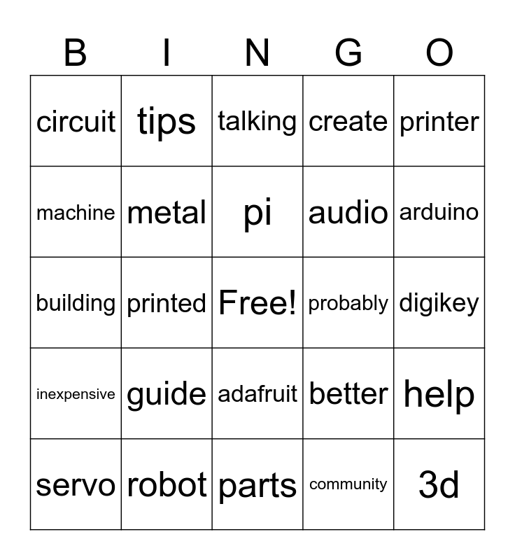 Maker Bingo Card