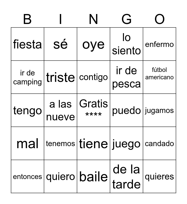 C4B - ¿Quiéres ir conmigo? Bingo Card