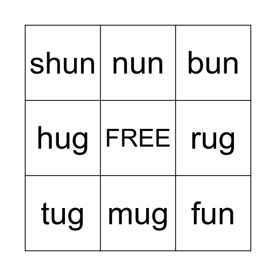 -un Family words Bingo Card