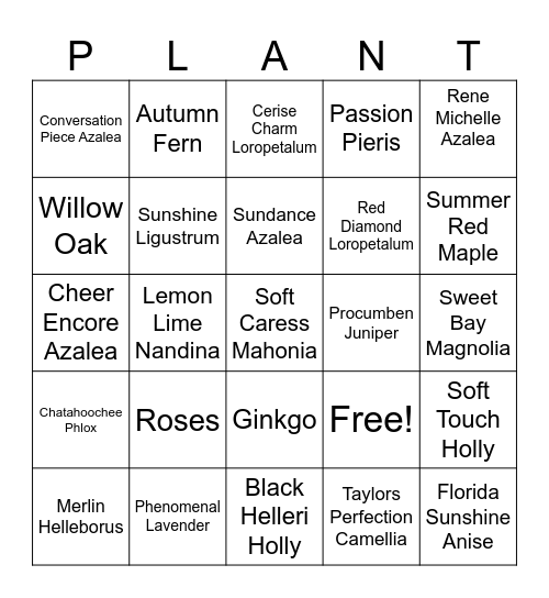 Plant Bingo Card