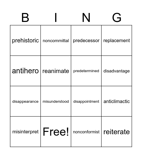 Prefix Bingo Card