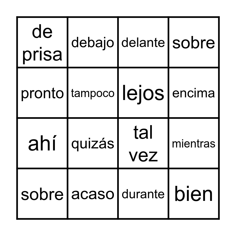 Palabras de uso frecuente Bingo Card