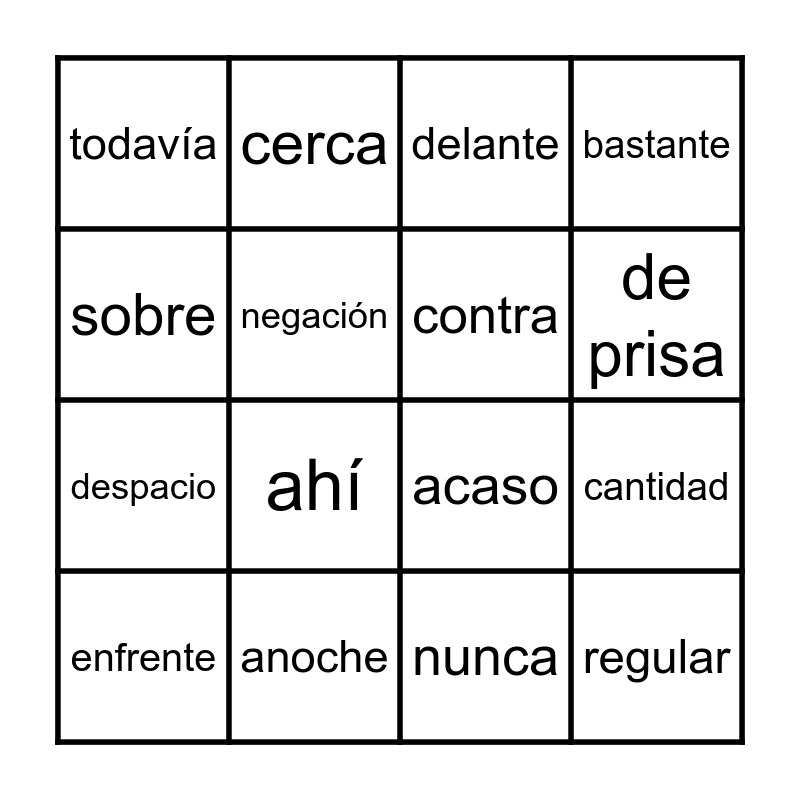 Palabras de uso frecuente Bingo Card
