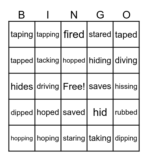 Inflectional Endings Bingo Card