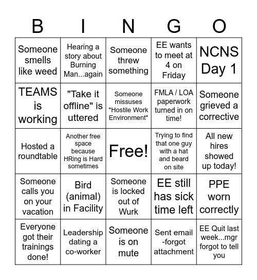 Human Resources BINGO! Bingo Card