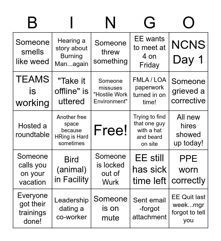 Human Resources BINGO! Bingo Card