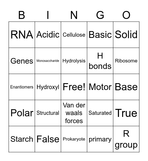 BIO 5A Bingo Card