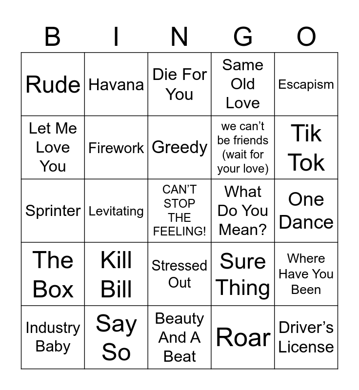 MUSICAL Bingo Card