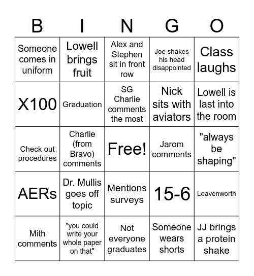 CGSC AAR Bingo Card