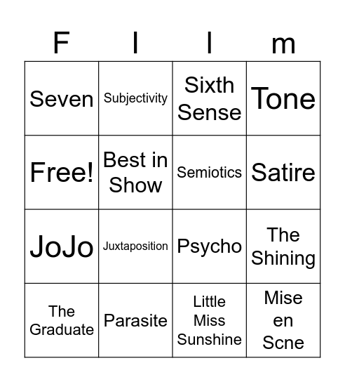Film Bingo Card