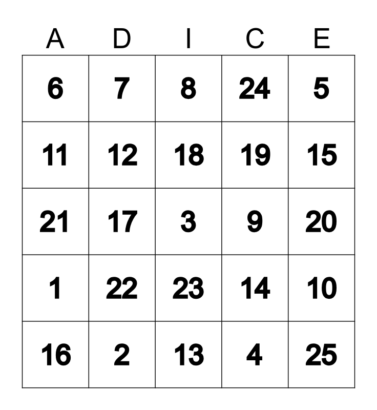 Tic Tac Toe Dice Bingo Card