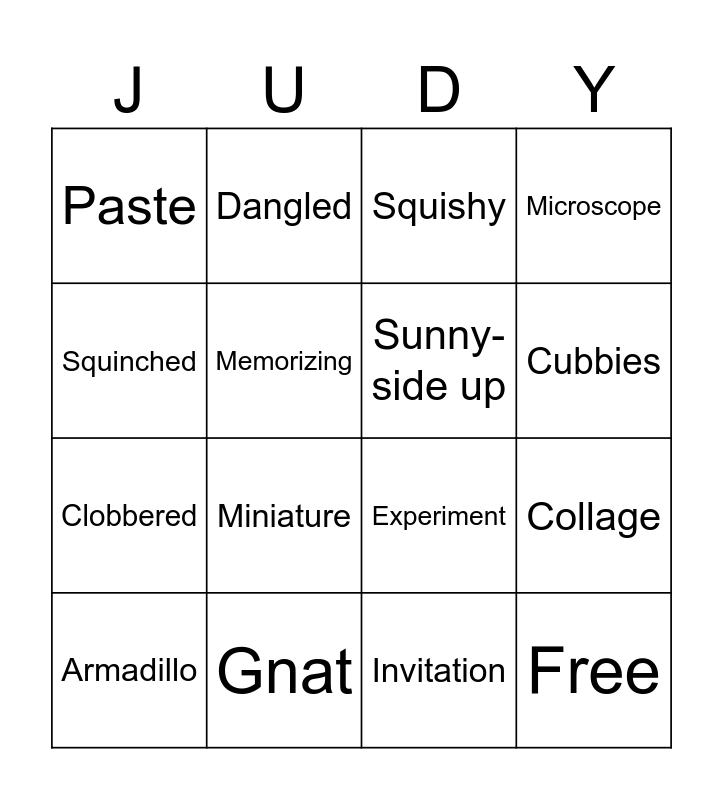 Judy Moody Vocabulary Bingo Card
