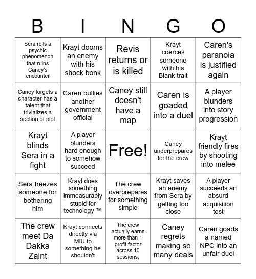 Rogue Binger Bingo Card