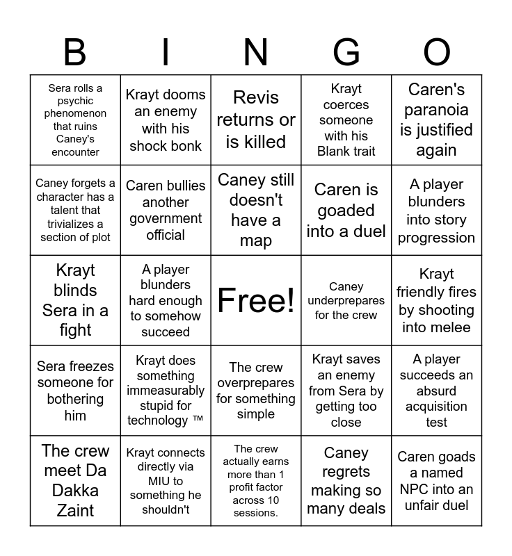Rogue Binger Bingo Card