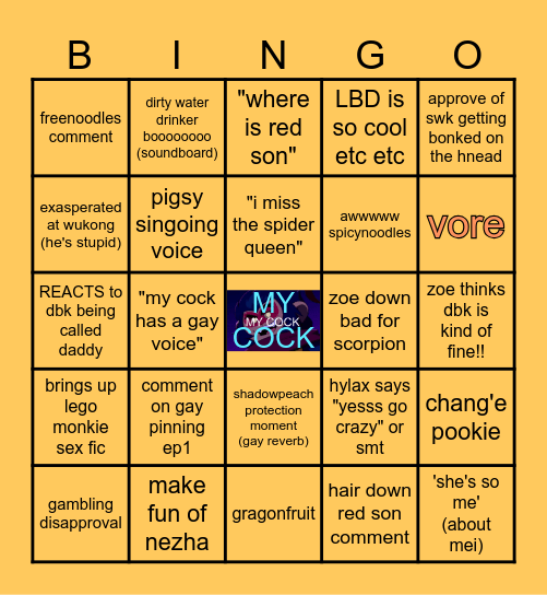 FUCKASS S3 HYLAX/ZOE REACTION BINGO Card