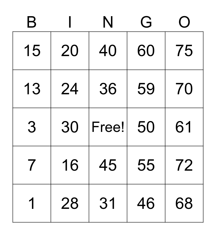 FAMILY BINGO NIGHT Bingo Card