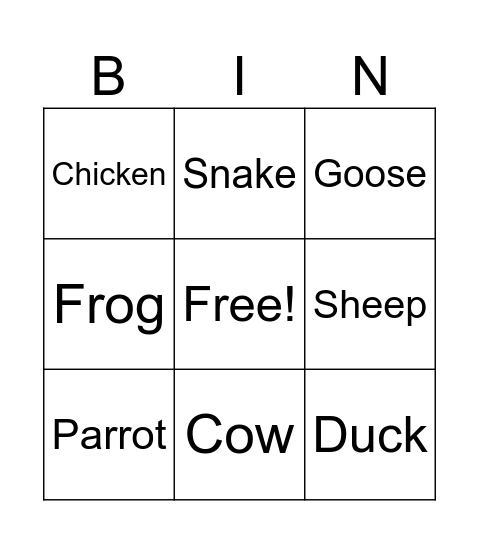 Animal sound bingo Card