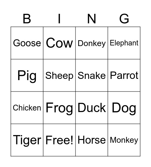 Animal sound bingo Card
