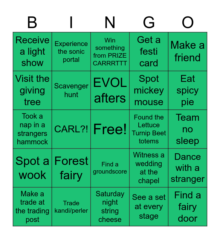 Electric Forest Bingo Card
