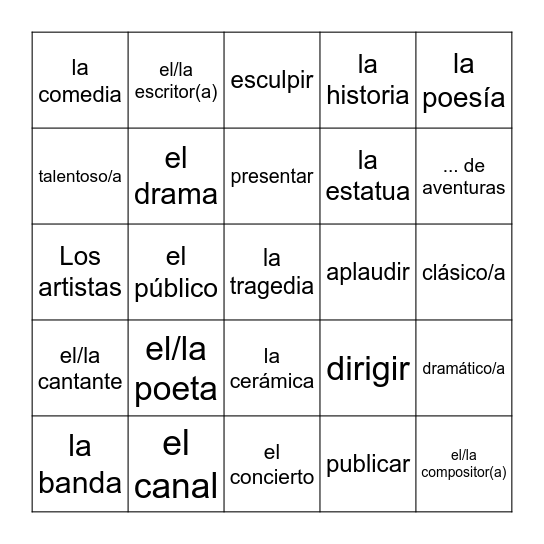 Introducción a "Un festival de arte" Bingo Card