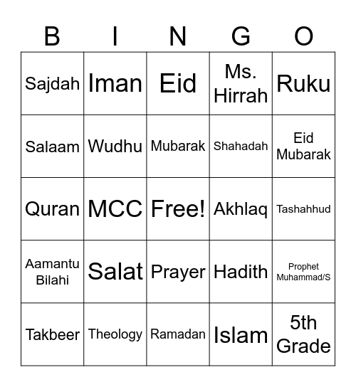 MCC bingo Card