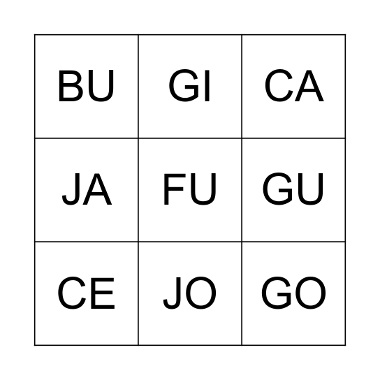 BINGO - SÍLABAS Bingo Card
