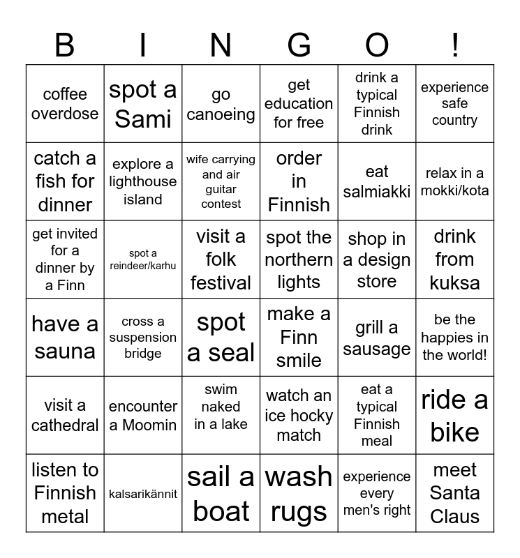 Campventures Bingo - Finnish Series Bingo Card