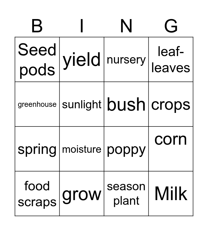 Agriculture Bingo Card