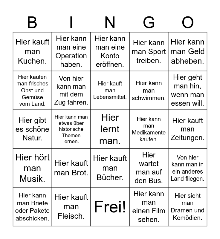 German 3/Adv./AP German Besorgungen Bingo Card