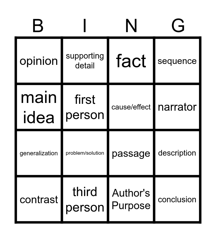 ELA Vocabulary BINGO 2.0 Bingo Card