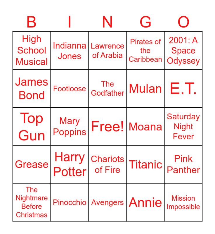 Movie Bingo Night 1 Bingo Card