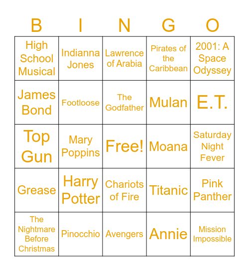 Movie Bingo Night 1 Bingo Card