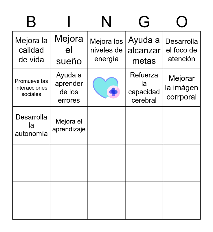 Bingo de la actividad física y SM Bingo Card