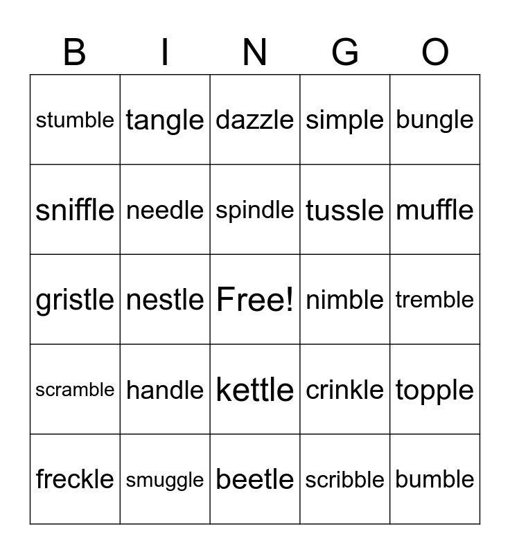 FINAL STABLE SYLLABLES Bingo Card