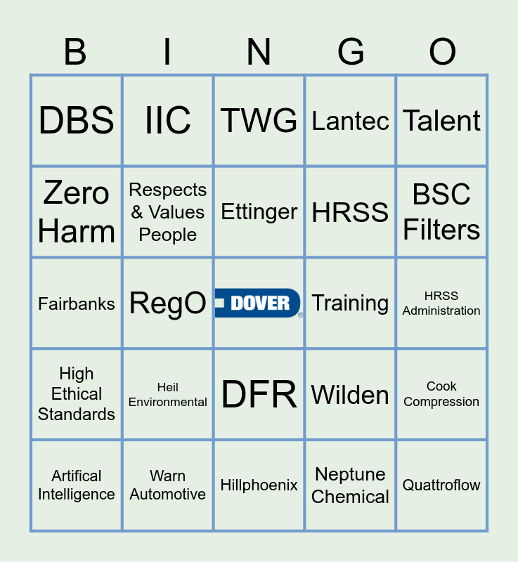 DINGO!! DOVER HR Edition Bingo Card
