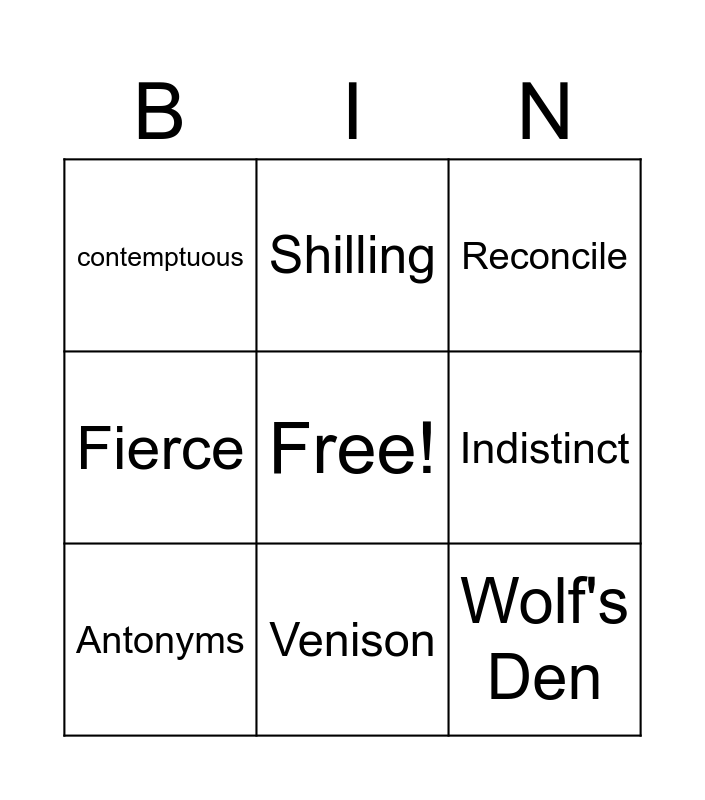 BOBR Vocab Bingo Card