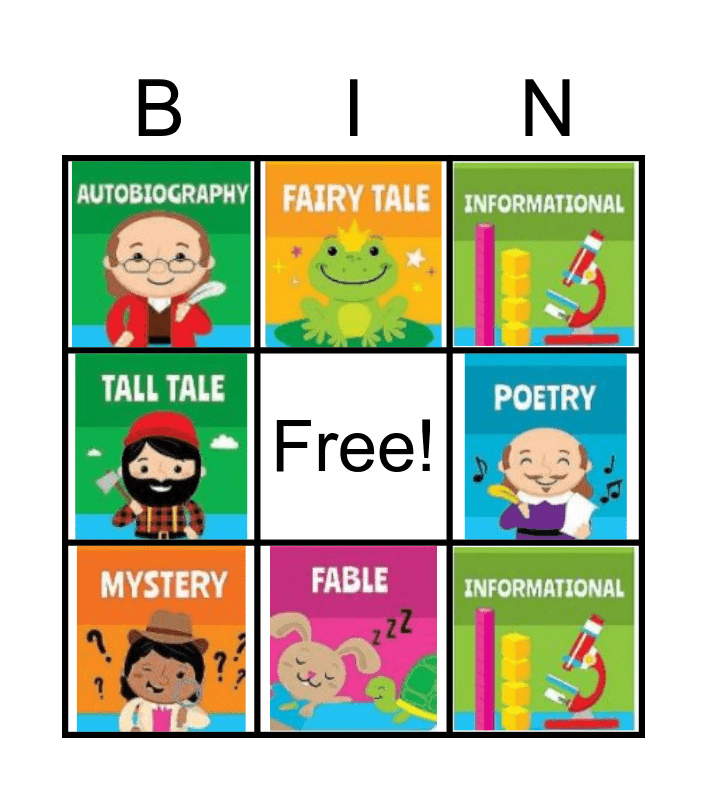 Reading Genres Bingo Card