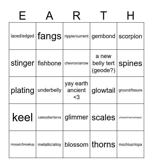 earth ancient bingo Card