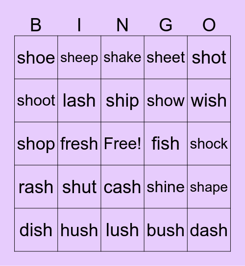 /Sh/ Digraph Bingo Card