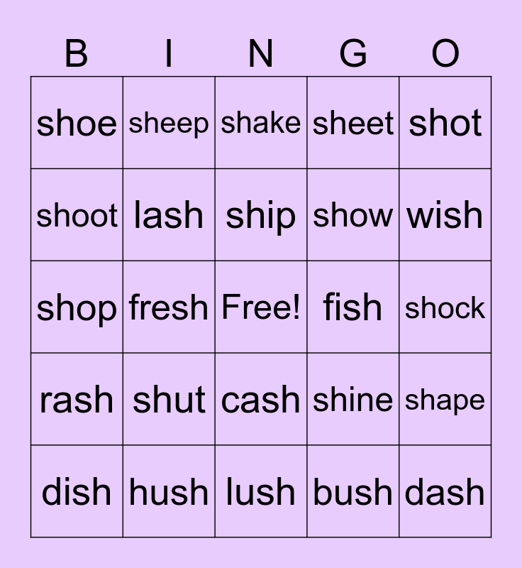 /Sh/ Digraph Bingo Card