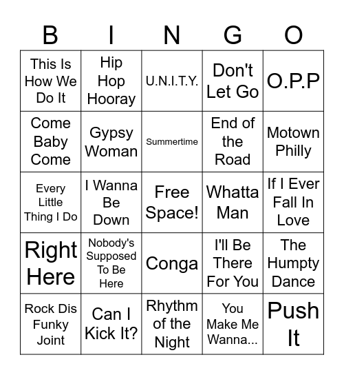 90's Hip-Hop Music Bingo Card