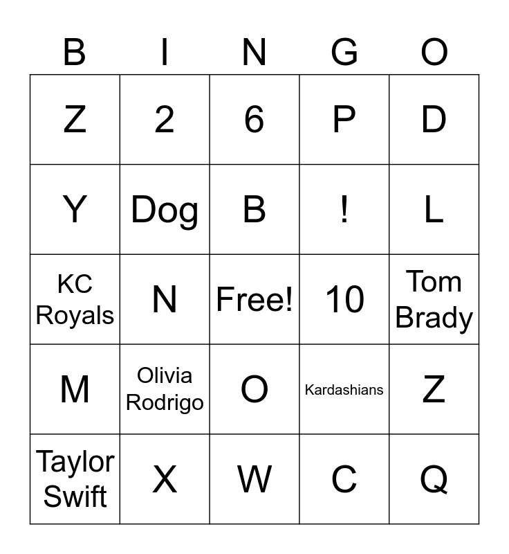 Quizingo Bingo Card
